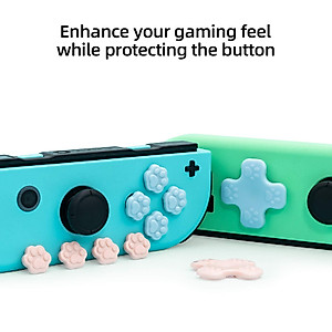 GeekShare 4PCS Cat Paw Button Caps Joystick Cover Compatible with Nintendo Switch/OLED - Pink & Blue