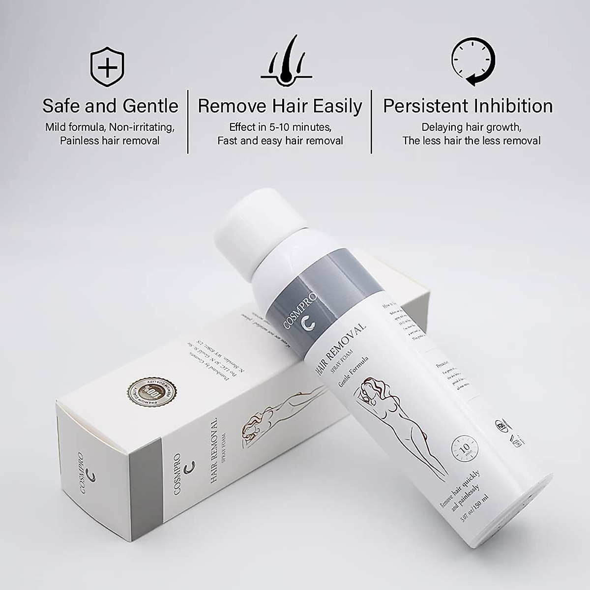 COSMPRO Hair Removal Spray Foam, Hair Removal Cream For Women and Men, Effective Hair Removal Inhibitor, Depilatory Cream for Underarm, Arm, Chest, Back, Leg, Bikini 5.07 oz