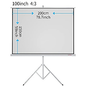 Projector Screen Portable Indoor Outdoor with Stand 4K Ultra HD Wide Viewing Angle 100 Inch 4:3 Wrinkle-Free Design Tripod Projection Screen Easy to Clean for Home Theater ,Office, School by CUETHOU