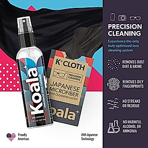 Koala Eyeglass Lens Cleaner Spray Kit | USA Made | 2 Ounces Glasses Cleaner + 1 Koala Microfiber Cleaning Cloth | Lens, Screen, & Camera Cleaning Kit | Streak & Alcohol Free | Safe for All Lenses