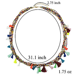 Bocar Long Multiple 6 Strand Handmade Beaded Statement 31" Necklace with Tassel Pendant for Women (NK-10579)