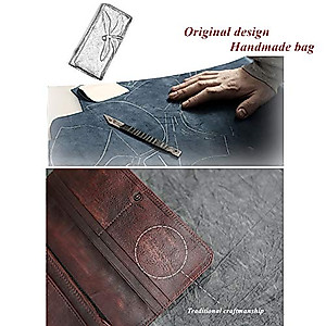 KIMINII Slim Wallets for Women Embossed Dragonfly Handmade Leather Wallet Cellphone Clutch Holder Purse 9630 (Blue)