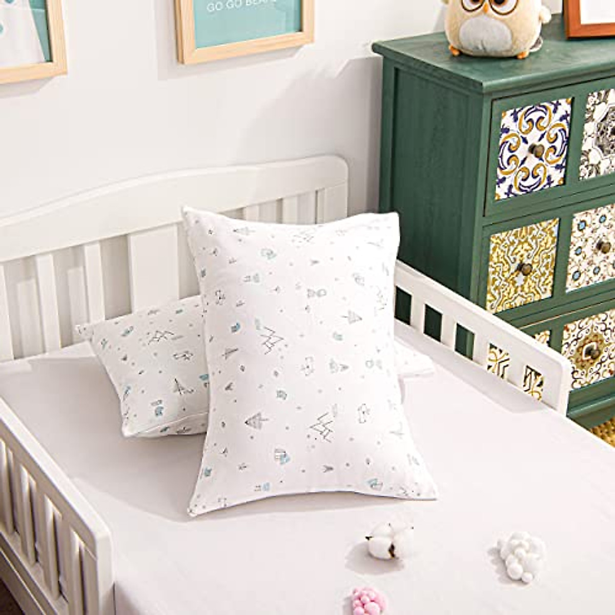 NTBAY 2 Pack 100% Natural Jersey Cotton Toddler Pillowcases, Super Soft and Breathable Thick Fabric Travel Pillow Cases with Envelope Closure for Nursery, 13x18 Inches, Blue Owl