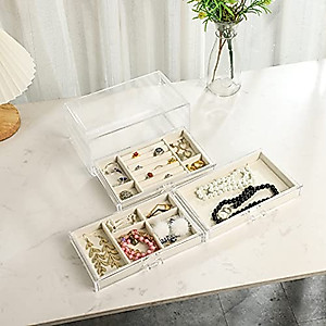 Acrylic Jewelry Boxes For Women With 3 Drawers Stackable Velvet Jewelry Organizer Holder for Earring Bangle Bracelet Necklace Ring Display Case Gift for Girls