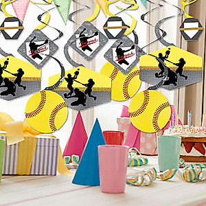 Big Dot of Happiness Grand Slam - Fastpitch Softball - Birthday Party or Baby Shower Hanging Decor - Party Decoration Swirls - Set of 40