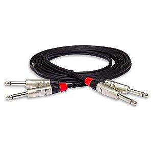 Hosa HPP-015X2 Pro Stereo Interconnect, Dual REAN 1/4 in TS to Same, 15 ft