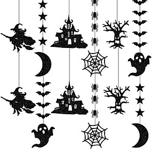 Halloween Black Creepy Vintage Party Decorations - 12Pcs Hanging Streamers Garland,Bat Witch Spider Swirl Ceiling Outdoor Indoor Wall Decor Party Props,Porch Room Scary Supplies Hugtmr