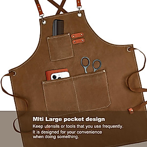 APRONPANDA Cross-Back Chef Aprons for Men Women with Pockets,Cotton Canvas Adjustable Cooking Work Apron for Kitchen,BBQ & Grill,Garden (Brown)