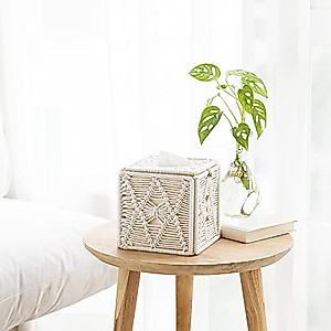 Dahey Over The Door Organizer with 4 Pockets Boho Door Closet Hanging Organizers and Storage and Tissue Box Cover Cube Macrame Tissues Holder Square