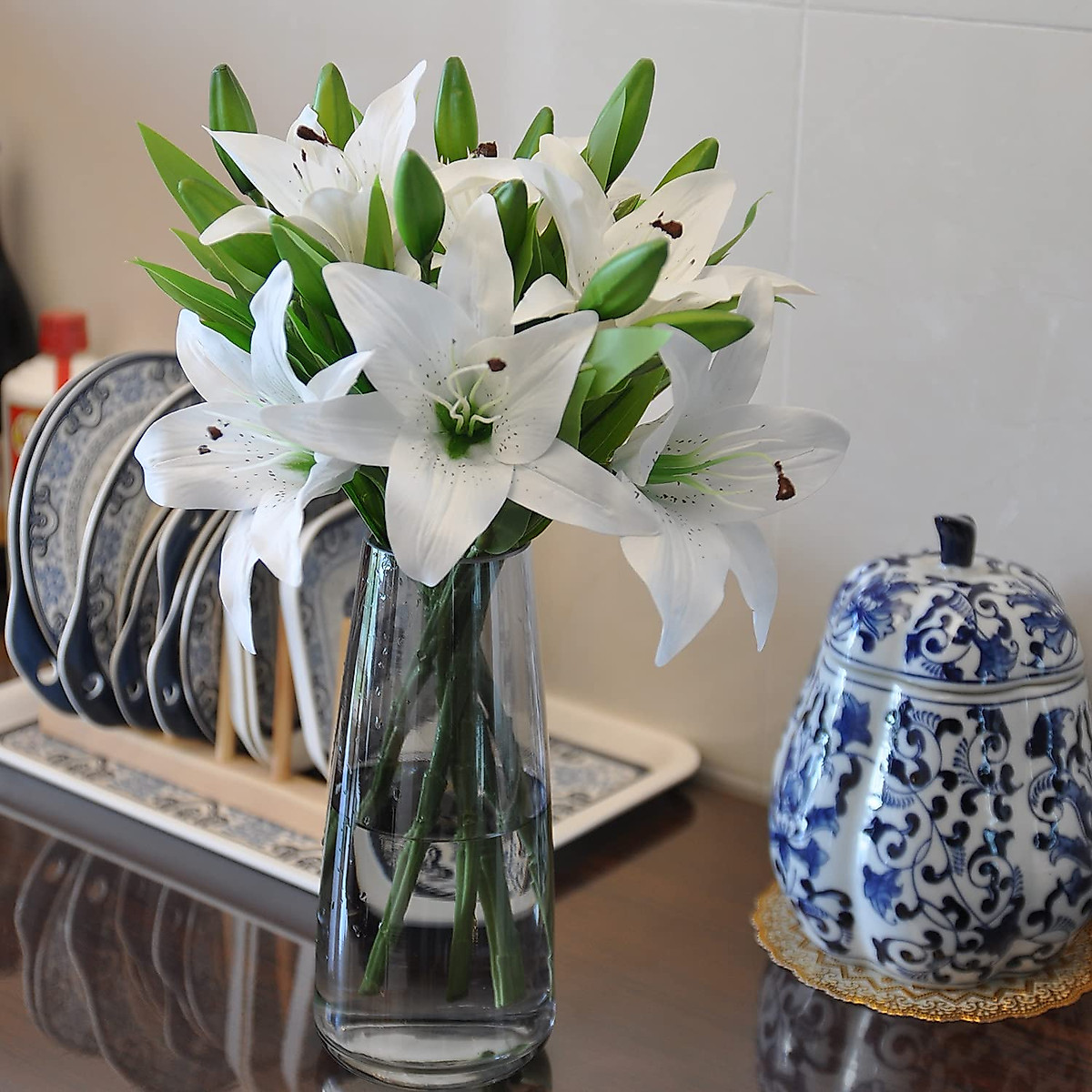 NC Artificial Tiger Lily 6PCS, Wedding Home Photography Decoration Fake Flower Party Family Hotel Office Garden Shop Real Touch Dining Table, White