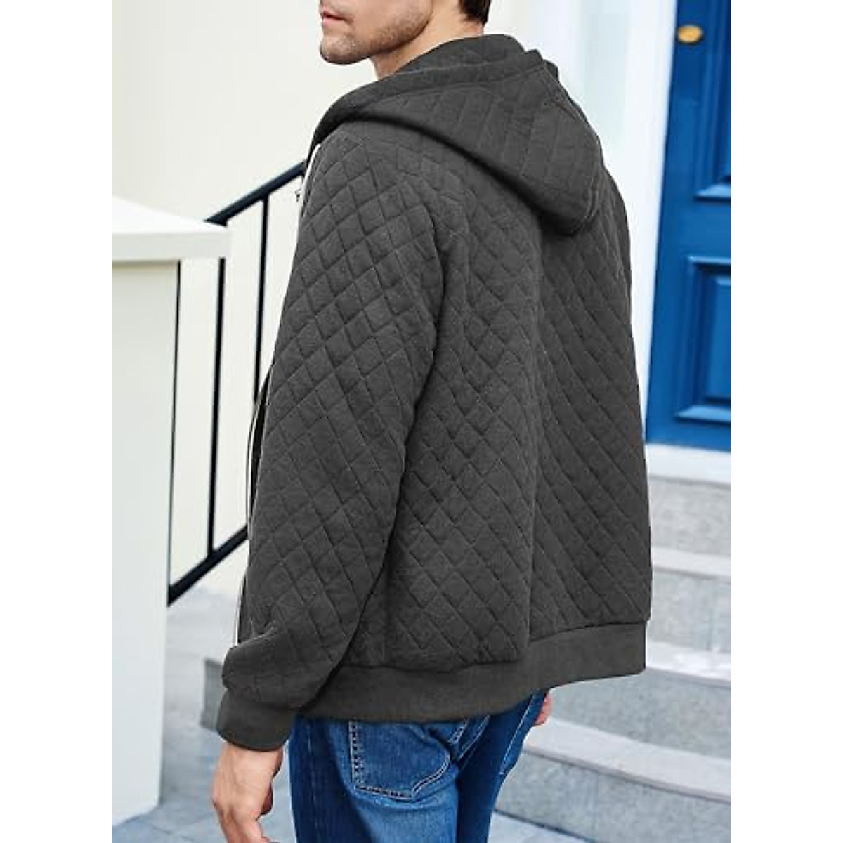 JMIERR Mens Hoodie Sweatshirt Casual Long Sleeve Full Zip Jacket with Pockets Quilted Hoodies for Men,US 43(L),A Grey