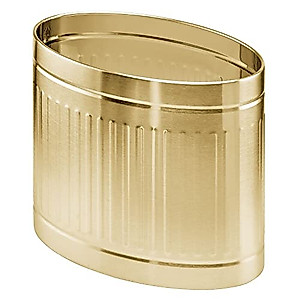 mDesign Slim Oval Steel Metal 2.25 Gallon/8.5 Liter Trash Can Wastebasket, Garbage Bin for Bathroom, Kitchen, Bedroom, Office - Hold Trash, Refuse, Garbage, Recycling, Oscar Collection, Soft Brass
