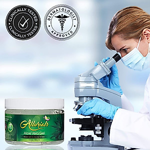Allurials 100% Pure & Organic Aloe Vera Gel, Clinically tested & Dermatologist approved, Hydrates & Heals Dry & Damaged Skin & Hair- 12 Oz