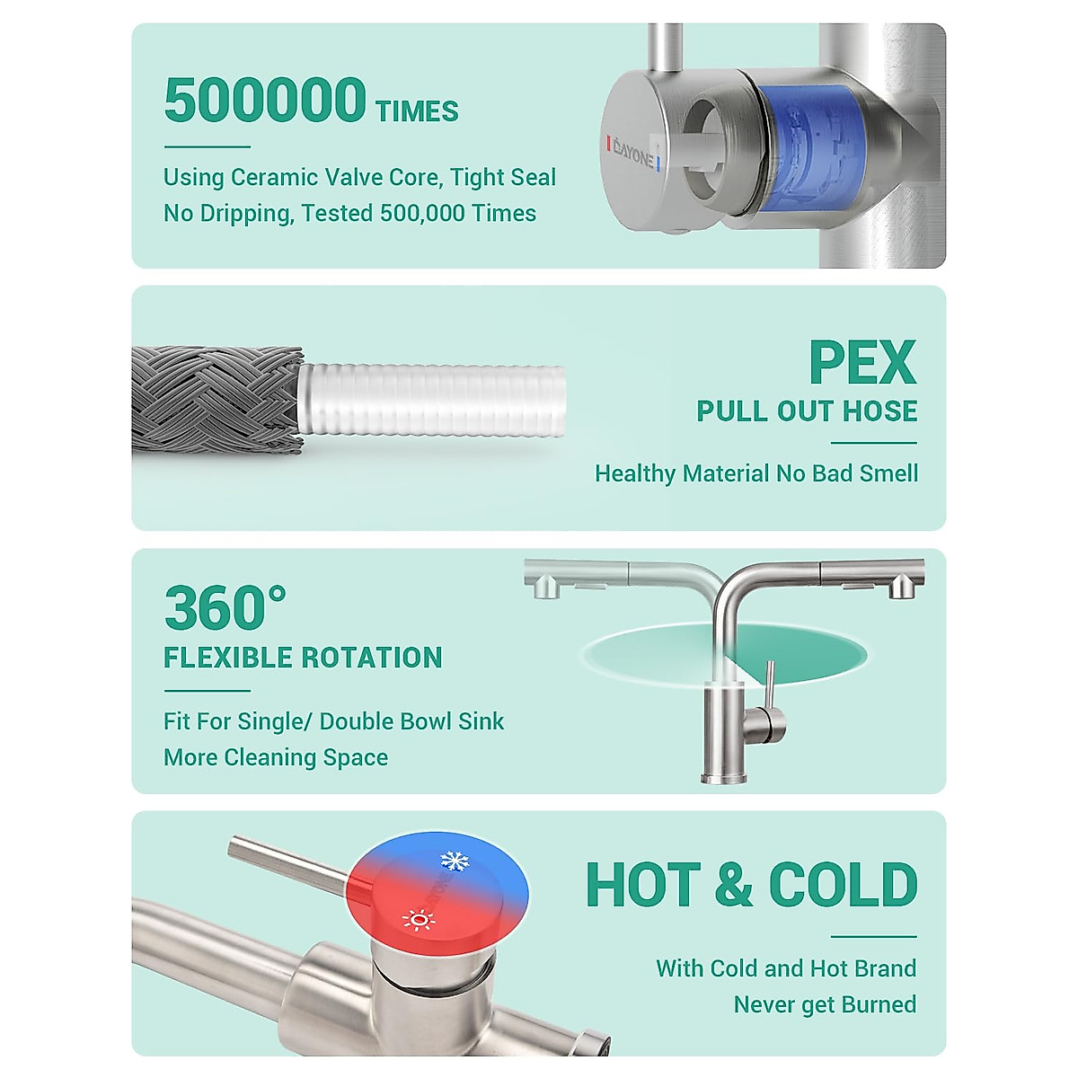 Bar Sink Faucet Brushed Nickel with Pull Out Sprayer, DAYONE Modern Stainless Steel Kitchen Faucets, Utility Single Hole/Handle Mini Bar Faucet Tap for RV