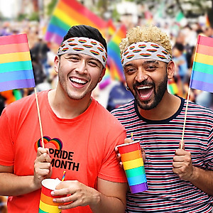 Cosweet Gay Pride Headbands - Moisture-wicking Milk Silk Rainbow Sweatbands, Highly Elastic LGBTQ Hair Accessories for Men Women Adults Pride Parade Festival Party (2 Pack, Rainbow Flag Style)