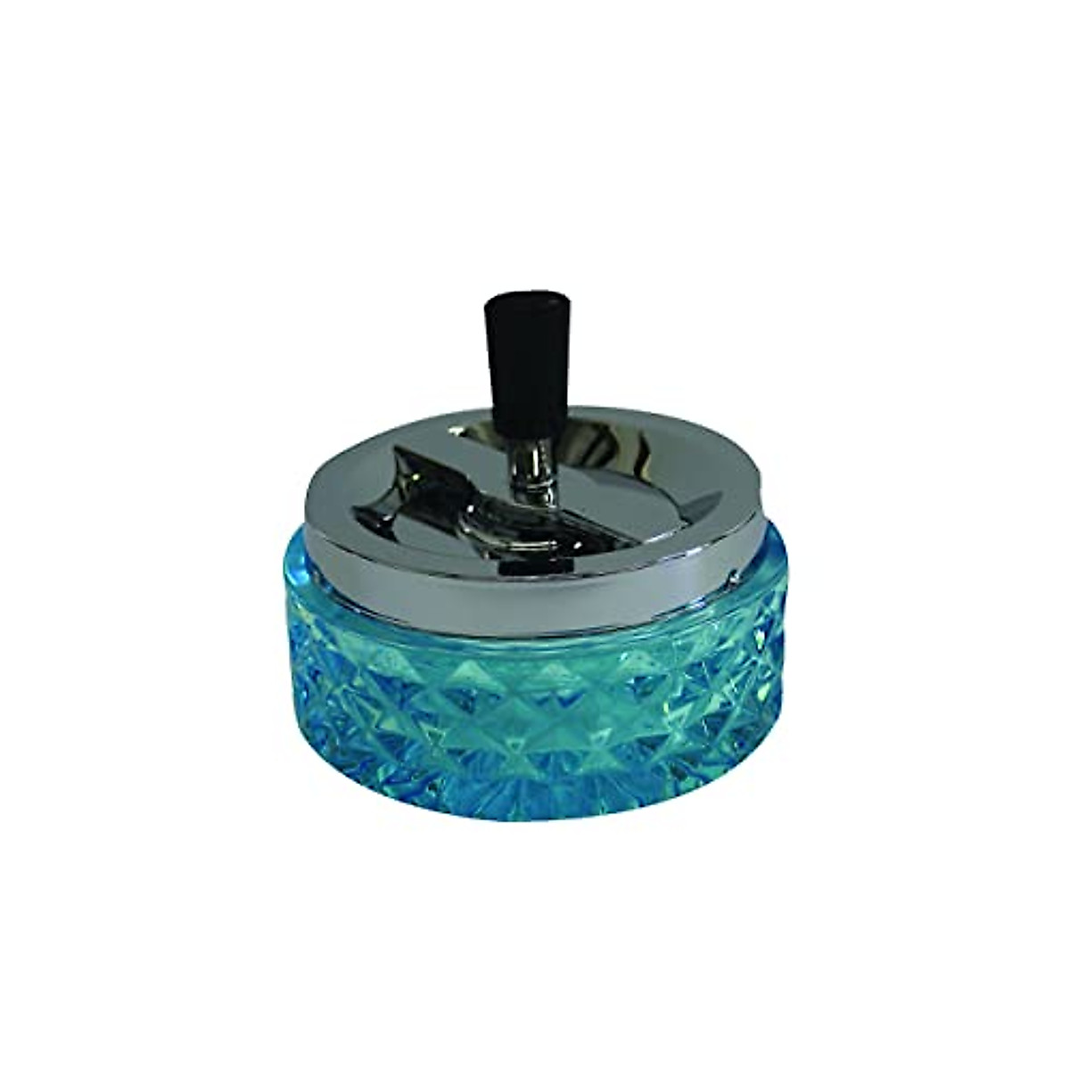 Hank Star 4.75" Round Push Down Glass Ashtray with Spinning Tray ~ Choose Your Own Color (Aqua Blue)