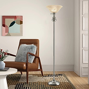 Oneach Modern Shirley Torchiere Floor Lamp for Living Room 150-Watt 71.5-Inch Floor Light with Frosted Glass Shade for Bedroom Silver