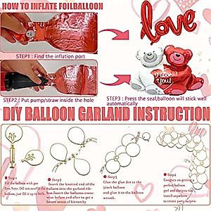 Valentine Day Balloon Decorations Kit, SCMDOTI Valentine Day Balloons Arch Garland with Red Love and Bear Foil balloon,1000pcs Rose Petals for Valentine Day Decorations, Romantic Night, Anniversary