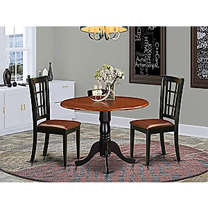 East West Furniture DLNI3-BCH-LC 3 Piece Set Contains a Round Dining Room Table with Dropleaf and 2 Faux Leather Upholstered Chairs, 42x42 Inch, Black & Cherry