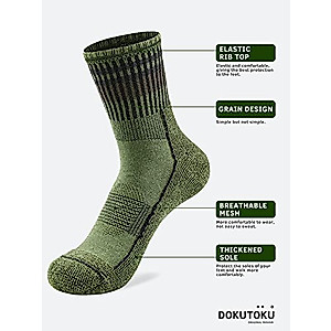 DOKUTOKU Men's Hiking Crew Socks Cushioned Moisture Wicking Athletic Boot Socks Outdoor,Trekking (DY41 Crew GR/CA/GREE)