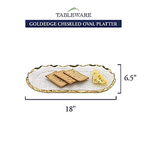 Badash Goldedge Glass Serving Tray - 14" x 8" Hand-Decorated Gold Leaf Chiseled Edge Oval Tray - Food-Safe, Great Snack or Vanity Tray