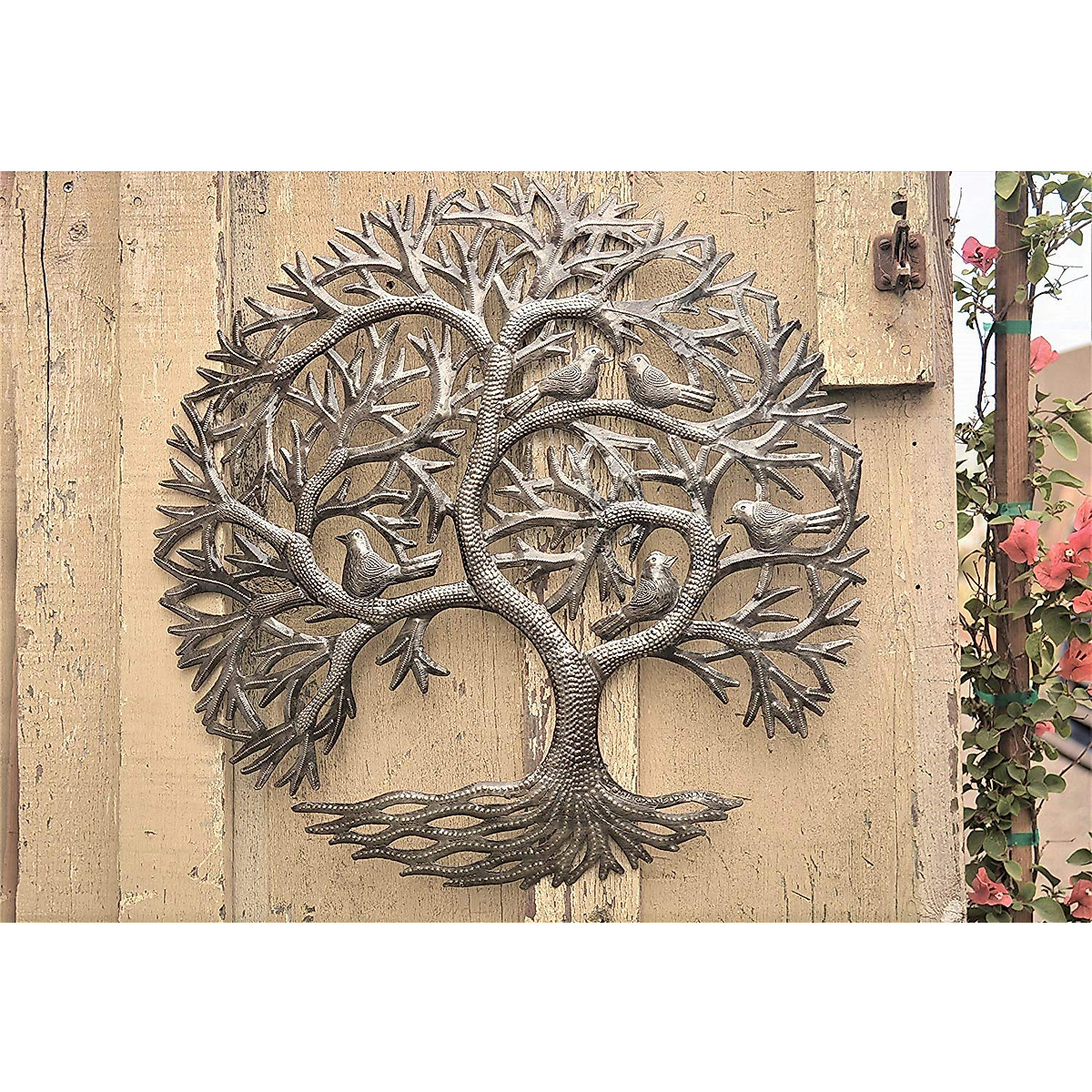 It's Cactus Haitian Tree of Life Wall Decor, Global Art Made in Haiti, Oil Drum Metal Craft with Birds, Decoration for Kitchen or Anywhere in Home, 23 In. x 23 In. (Whispering Tree)