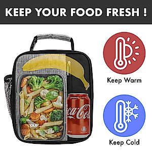 opux Lunch Box for Men, Insulated Lunch Bag for Women, Soft Lunchbox for Adult Work Office with Pocket and Clip On Handle, Reusable Compact Lunch Cooler Pail (Grey)