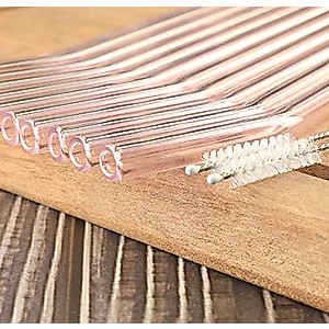Glass Straw - 10pcs Pink Bent Glass Straw Set, 8'' Reusable Straws With Cleaning Brush For Tumblers, Tervis, Starbucks Cups, Mason Jars - STRAW0020-TR-10 (Pink Bent 10pcs) (Pink 10pcs)