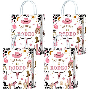 16 Pieces My First Rodeo One Birthday Party Favors Bags,Cowgirl 1st Birthday Gift Snacks Treat Candy Party Favors Bags with Handles for Cowgirl 1st Birthday Party Decorations