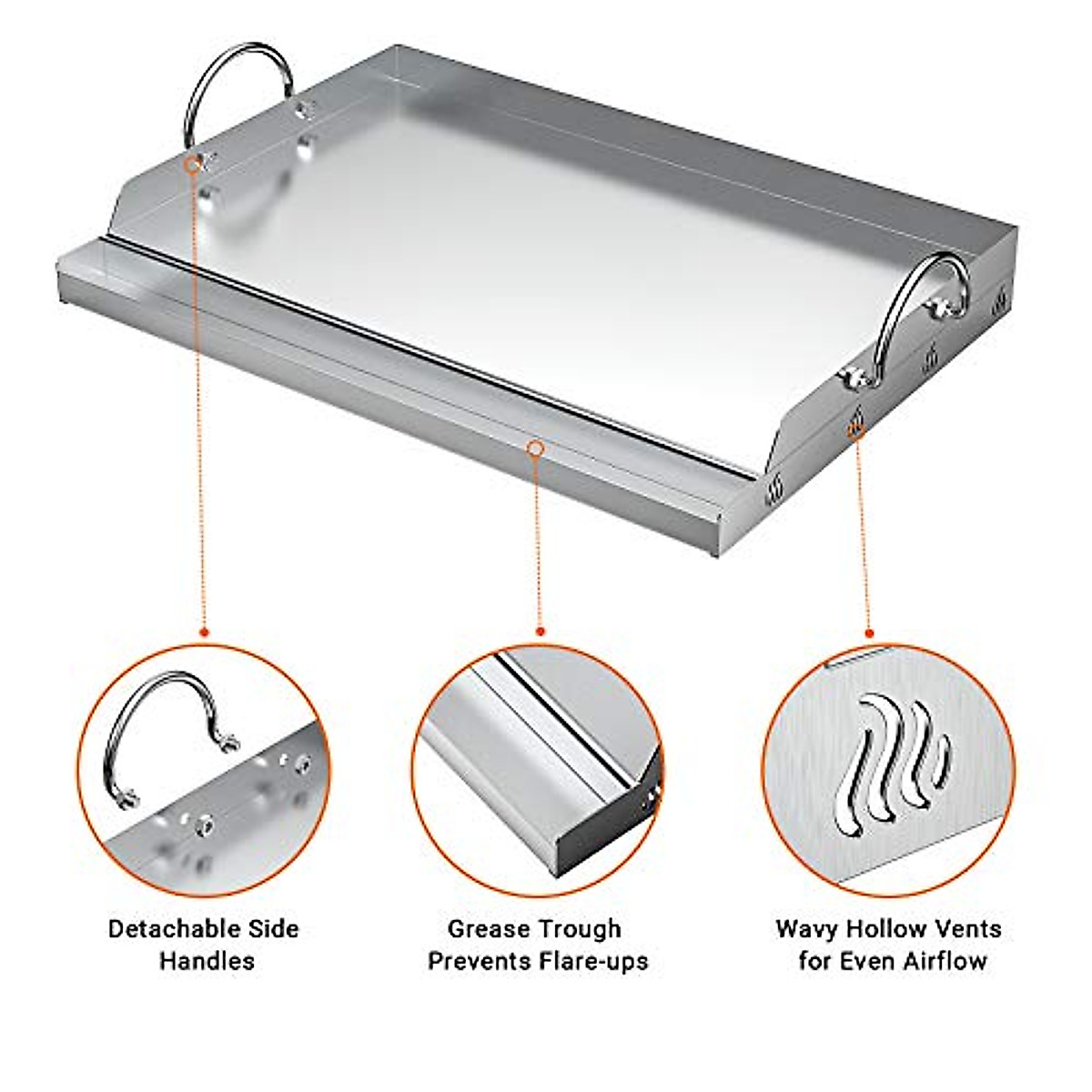 onlyfire Universal Stainless Steel Rectangular Griddle for Gas BBQ Grills, 23" x 16"