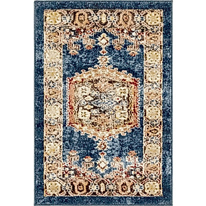 Rugs.com Eden Collection Rug – 2' x 3' Blue Medium Rug Perfect for Entryways, Kitchens, Breakfast Nooks, Accent Pieces