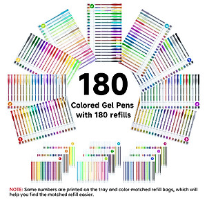 360 Pack Gel Pens Set, Shuttle Art 180 Colors Gel Pen Set Plus 180 Color Refills Perfect for Adult Coloring Books Doodling Drawing Art Markers