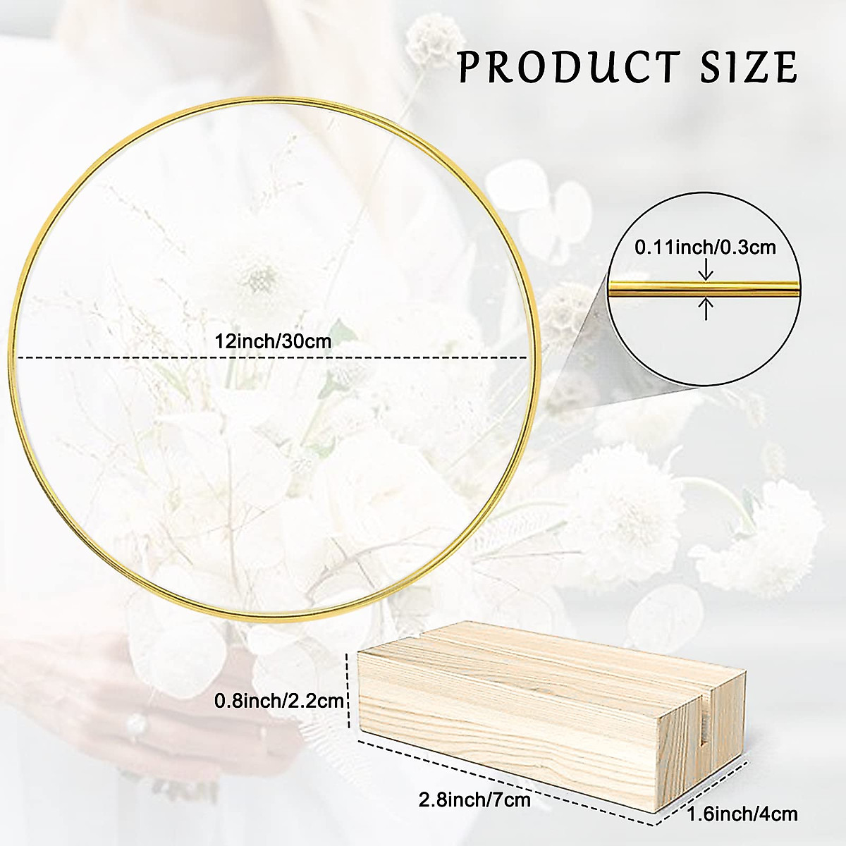 10Pcs 12 Inch Metal Floral Hoop Centerpiece Table Decorations, Gold Wreath Macrame Hoop Rings with 10Pcs Wooden Place Card Holders for Craft Wedding Table Decor Home Party Decor