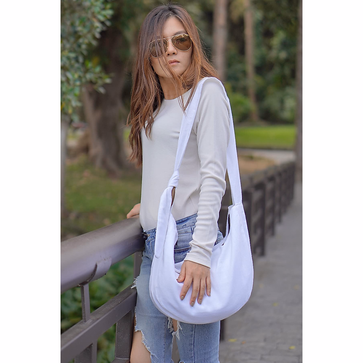 YOUR COZY Women's White Cotton Hobo Bag