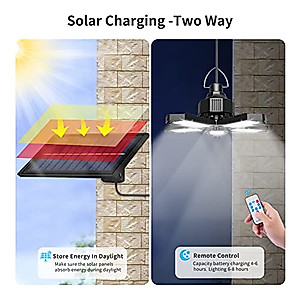 Solar Shed Light Indoor Outdoor,Waterproof Solar Pendant Light 6500K Solar Motion Sensor Light with Remote Control 5-Leaf Adjustable Solar Garage Lights for Home,Shop,Barn,Garden,Patio (Single-Head)