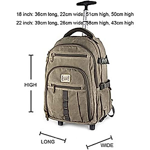 Wheeled Backpack, Waterproof Backpack ,14 inch Laptop Backpack with Wheels, Trolley Luggage Suitcase Compact Business Computer Bag,Rolling Backpack, Military Green (22in)