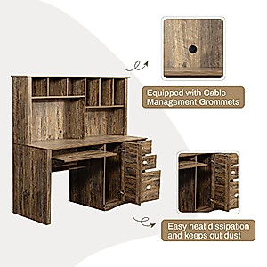 WERSMT Home Office Computer Desk Hutches Big Storage Space Study Table, Dark Brown, 59.06" W * 23.62" D * 57.68" H