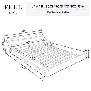Allewie Full Size LED Platform Bed Frame with Adjustable Headboard/No Box Spring Need/Easy Assembly/Faux Leather in Black