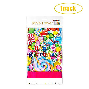 FZR Legend Sweet Candy Lollipop Plastic Tablecloth for Candyland Themed Birthday Party Baby Shower Decoration,Rectangle Disposable Table Cover - 52 x 90 inches