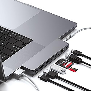 Satechi USB C Hub Multiport Adapter Pro Hub Max - USB4, USB-A Data, USB-C Data, Gigabit Ethernet, SD/Micro SD Port and Audio Jack - for M2/ M1 MacBook Pro/Air (Space Gray)
