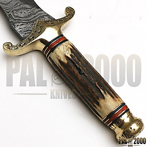 PAL 2000 KNIVES SW-8888 Handmade Damascus Steel 20 Inches Vivi Hunting Knife Stag Horn Handle with Sheath