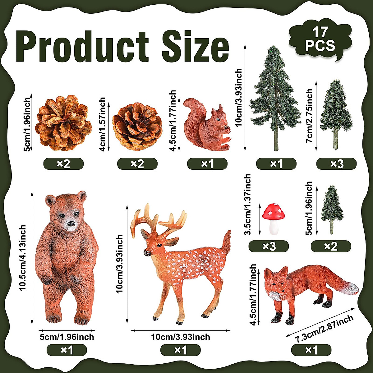 17 Pcs Woodland Animal Cake Toppers Jungle Safari Animal Cake Toppers Forest Wild Animals Figure Creatures Cupcake Forest Cake Topper Kit Cake Decorations for Baby Shower Birthday Party