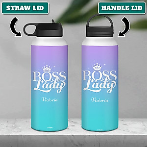 winorax Personalized Boss Lady Water Bottle Stainless Steel Insulated Coffee Travel Cup Sports Bottles 12oz 18oz 32oz Birthday Christmas Boss's Day Gifts For Female Bosses Women Manager Lady