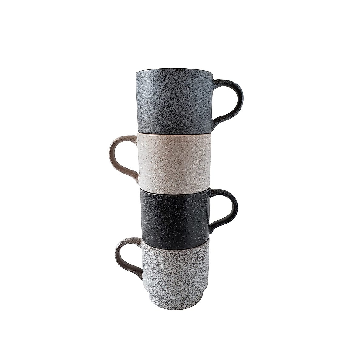 Essential Drinkware 14oz Classic Stackable Ceramic Coffee Mugs, Assorted Colors - Set of 4 Space Saving Durable Stacking Cups with Speckled Finish