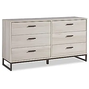 Signature Design by Ashley Socalle Modern Industrial 6 Drawer 54" Dresser, Natural Beige