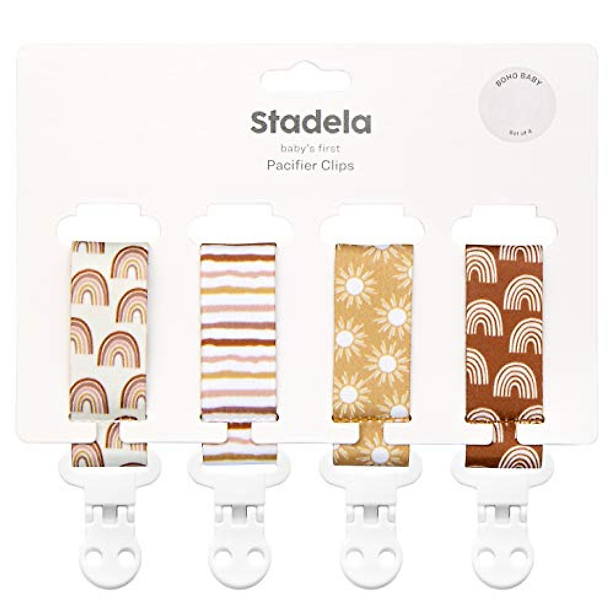 Stadela Baby Pacifier Clip Leash Soothie Holder Unisex for Girl or Boy 4 Pack Gift Set Universal Fit (Boho Baby)