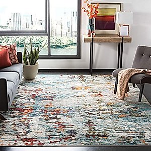 SAFAVIEH Madison Collection 8' x 10' Grey/Blue MAD471F Modern Abstract Non-Shedding Living Room Bedroom Dining Home Office Area Rug