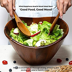 Mind Happiness Premium Acacia Wood Bowl, Large Wooden Salads, Fruits Bowl