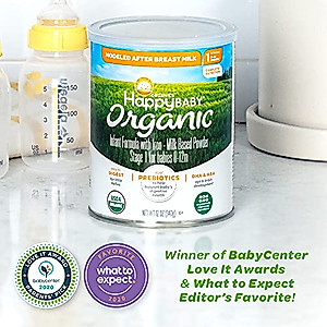 Happy Baby Organics Infant Formula, Milk Based Powder with Iron, Stage 1, 12 Ounce (Pack of 6) - Packaging May Vary