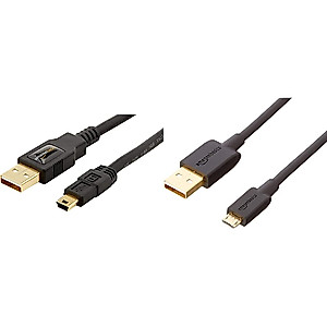 Amazon Basics USB 2.0 Charger Cable - A-Male to Mini-B Cord - 3 Feet (0.9 Meters) & USB 2.0 A-Male to Micro B Charger Cable, 3 feet, Black